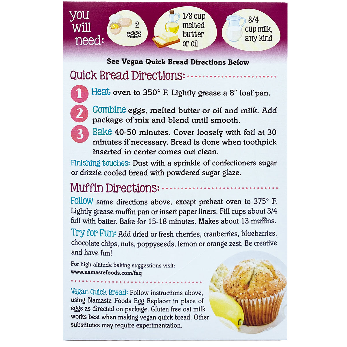 Organic Quick Bread & Muffin Mix, 16 oz – Namaste Foods